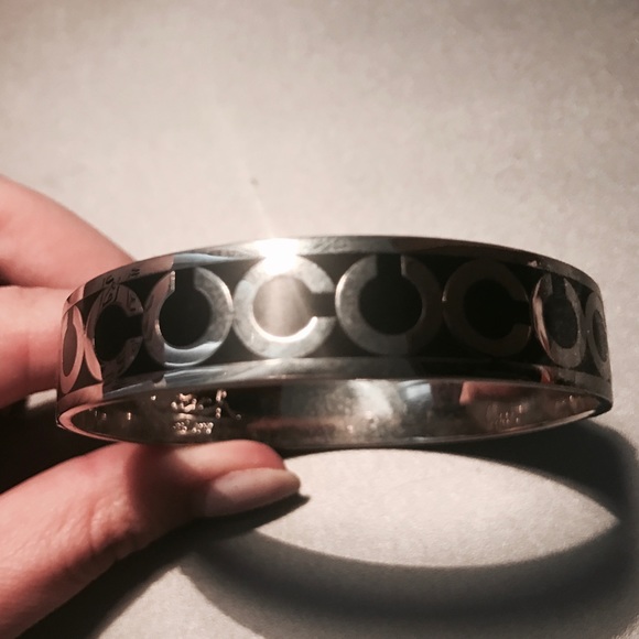 Coach | Jewelry | Coach Signature Black And Silver Bangle | Poshmark